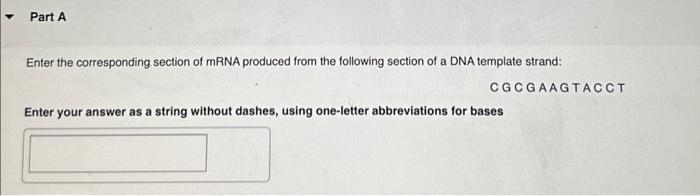 Solved Enter the corresponding mRNA segment for the DNA | Chegg.com