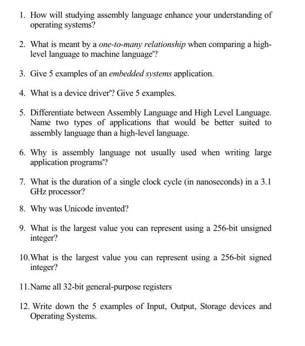Solved 1. How will studying assembly language enhance your | Chegg.com