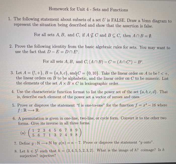 Solved Homework for Unit 4 - Sets and Functions 1. The | Chegg.com