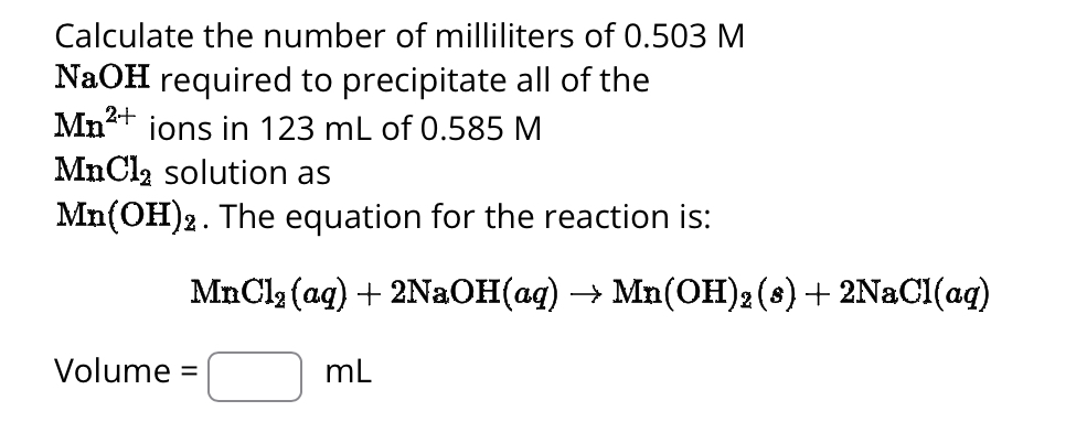 Solved Calculate the number of milliliters of 0.503MNaOH | Chegg.com