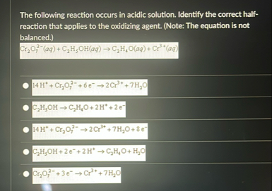 Solved The following reaction occurs in acidic solution. | Chegg.com