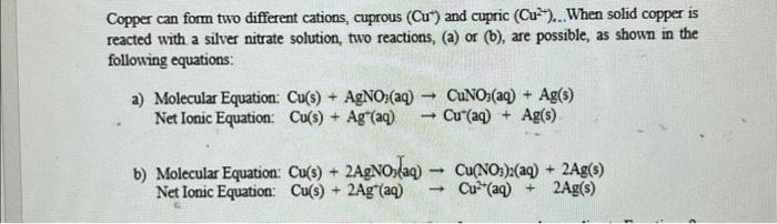 Solved Copper can form two different cations, cuprous | Chegg.com