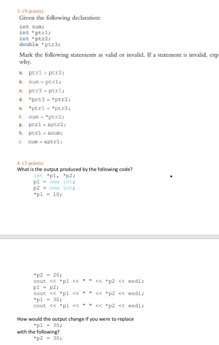 Solved 3. (9 points) Given the following declaration: int | Chegg.com