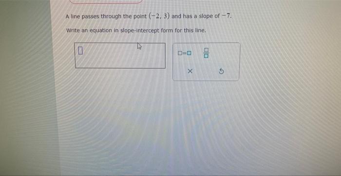 Solved A line passes through the point (−2,3) and has a | Chegg.com