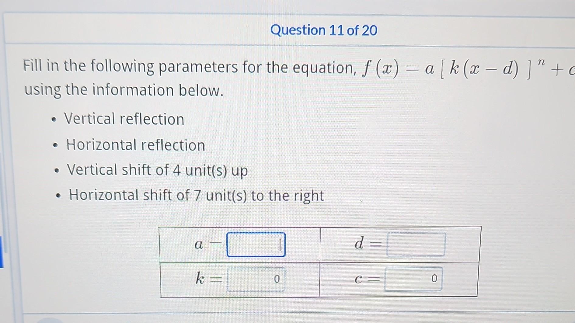 Solved Fill in the following parameters for the equation, | Chegg.com