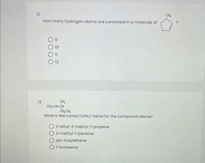 Solved 12. CH, How many hydrogen atoms are contained in a | Chegg.com