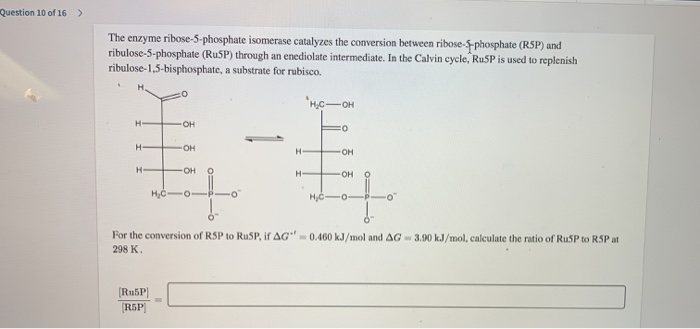 Solved Question 10 of 16 > The enzyme ribose-5-phosphate | Chegg.com