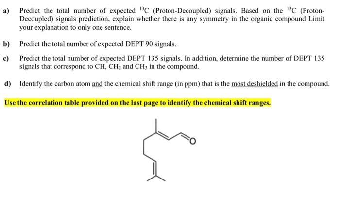 Solved a) Predict the total number of expected 13C | Chegg.com