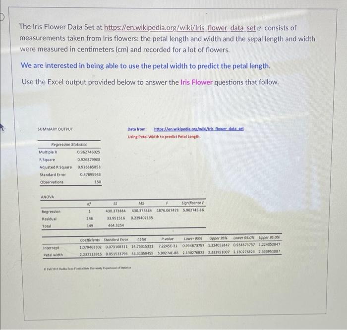 Solved The Iris Flower Data Set at | Chegg.com