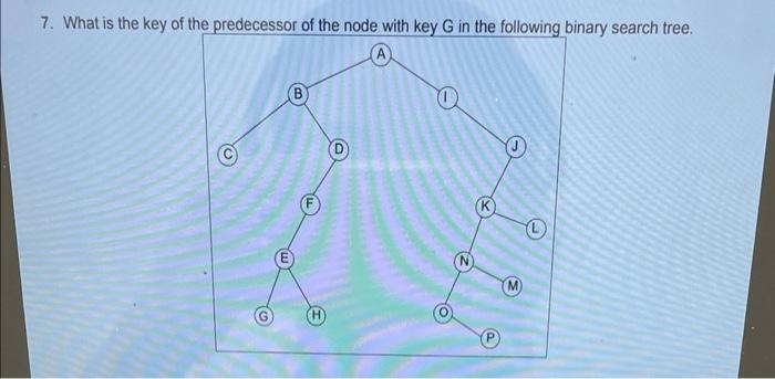 Solved 7. What is the key of the predecessor of the node | Chegg.com