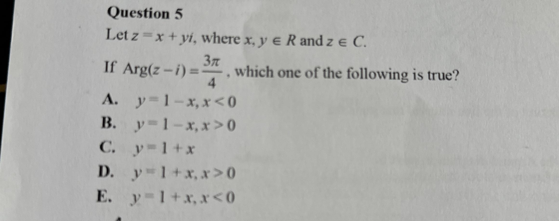 Question 5Let z=x+yi, ﻿where x,yinR and zinC.If | Chegg.com