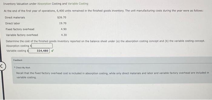 Solved Inventory Valuation under Absorption Costing and | Chegg.com