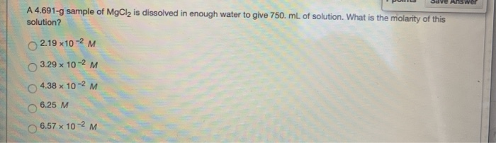 Solved A 4.691-g sample of MgCl2 is dissolved in enough | Chegg.com