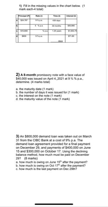 Solved 1) Fill in the missing values in the chart below. (1 | Chegg.com
