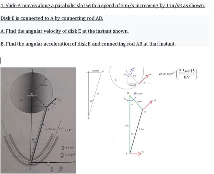 Solved 1. Slide A moves along a parabolic slot with a speed | Chegg.com