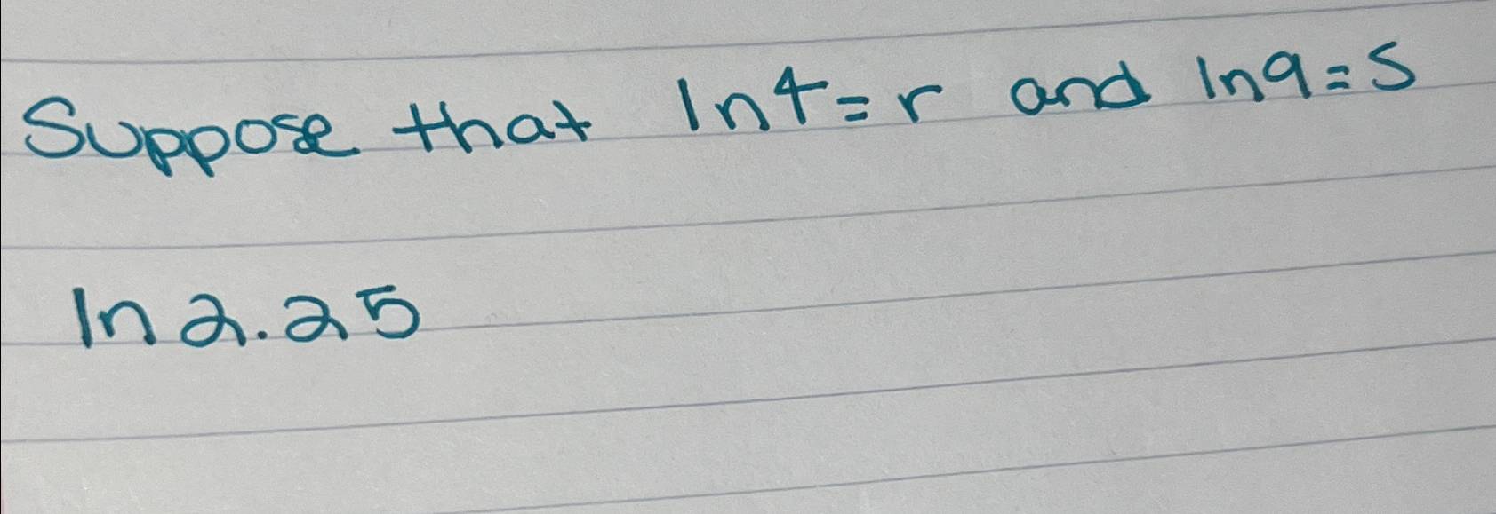 Solved Suppose that ln4=r ﻿and ln9=Sln2.25 | Chegg.com