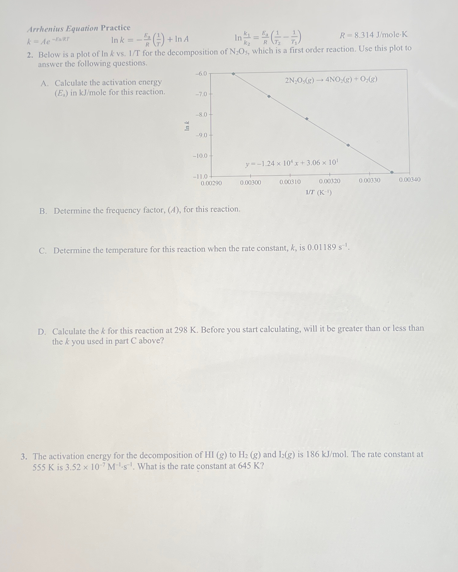 Solved Arrhenius Equation | Chegg.com