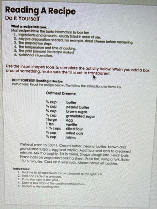 Solved Reading A Recipe Do it Yourself What a recipe lets | Chegg.com