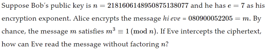 Solved Suppose Bob's public key is n | Chegg.com