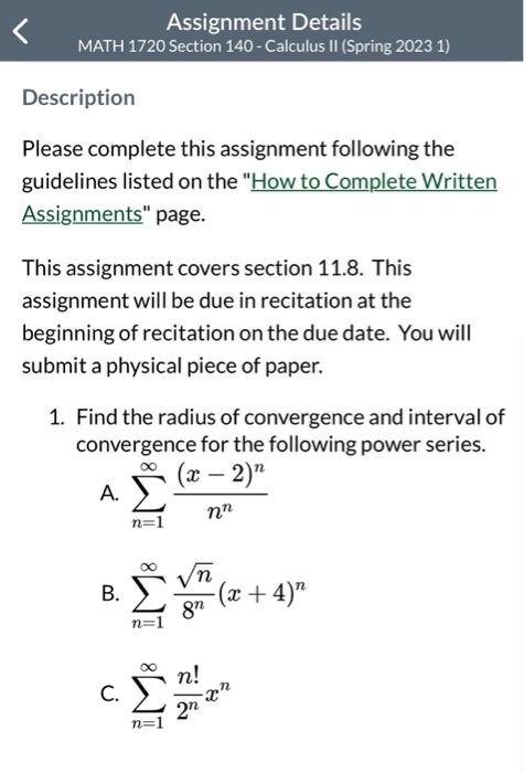 Solved Assignment Details MATH 1720 Section 140 - Calculus | Chegg.com
