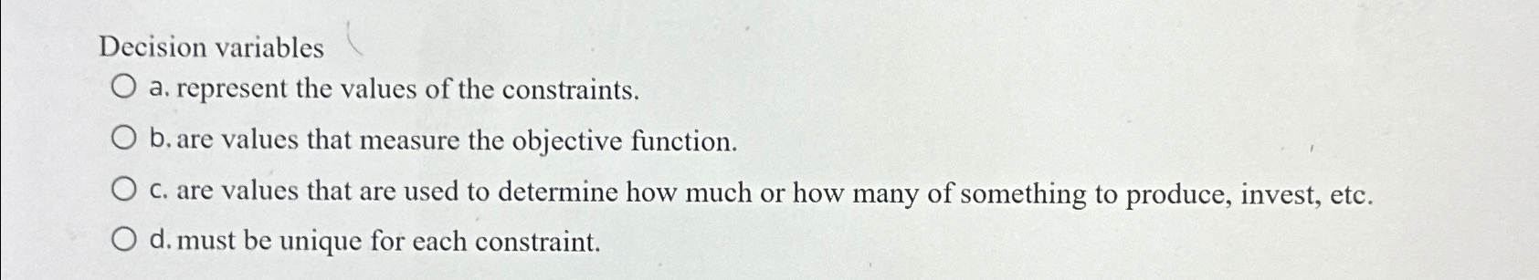 Solved Decision variablesa. ﻿represent the values of the | Chegg.com