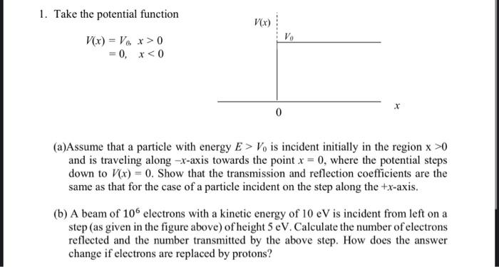 Solved V(x) 1. Take the potential function V(x) = V x > 0 = | Chegg.com