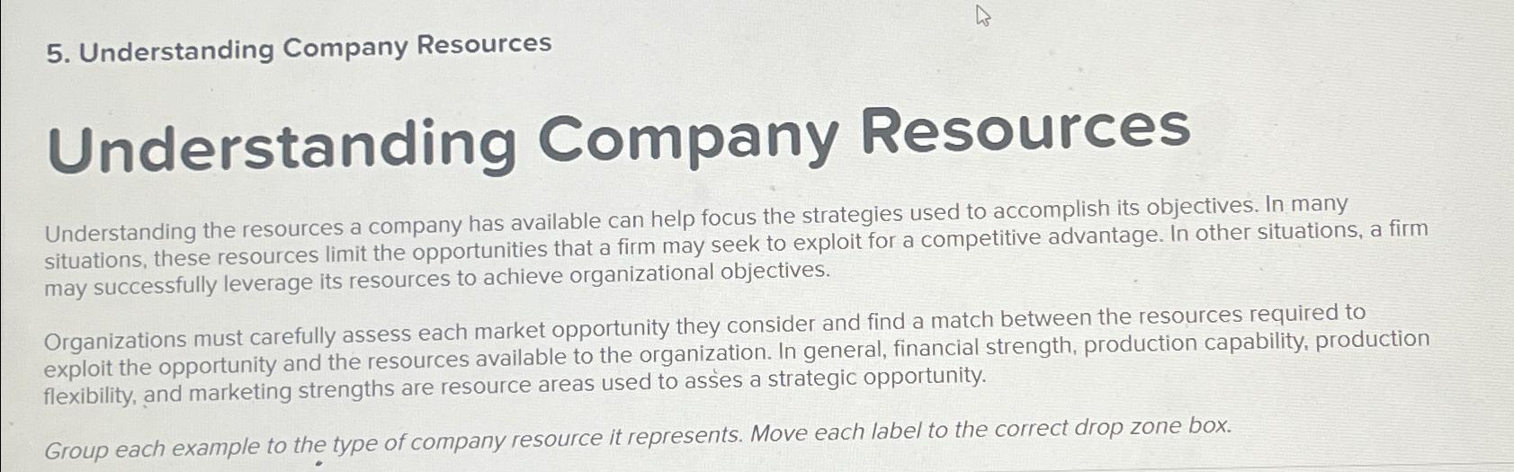 Solved Understanding Company ResourcesUnderstanding Company | Chegg.com