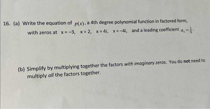 Solved (a) Write the equation of p(x), a 4th degree | Chegg.com