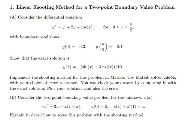 Solved 1. Linear Shooting Method for a Two-point Boundary | Chegg.com