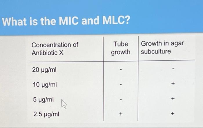 Solved What is the MIC and MLC? \begin{tabular}{l|c|c} | Chegg.com