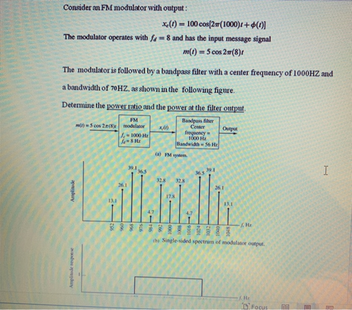 Solved Consider an FM modulator with output : *r(t) = 100 | Chegg.com