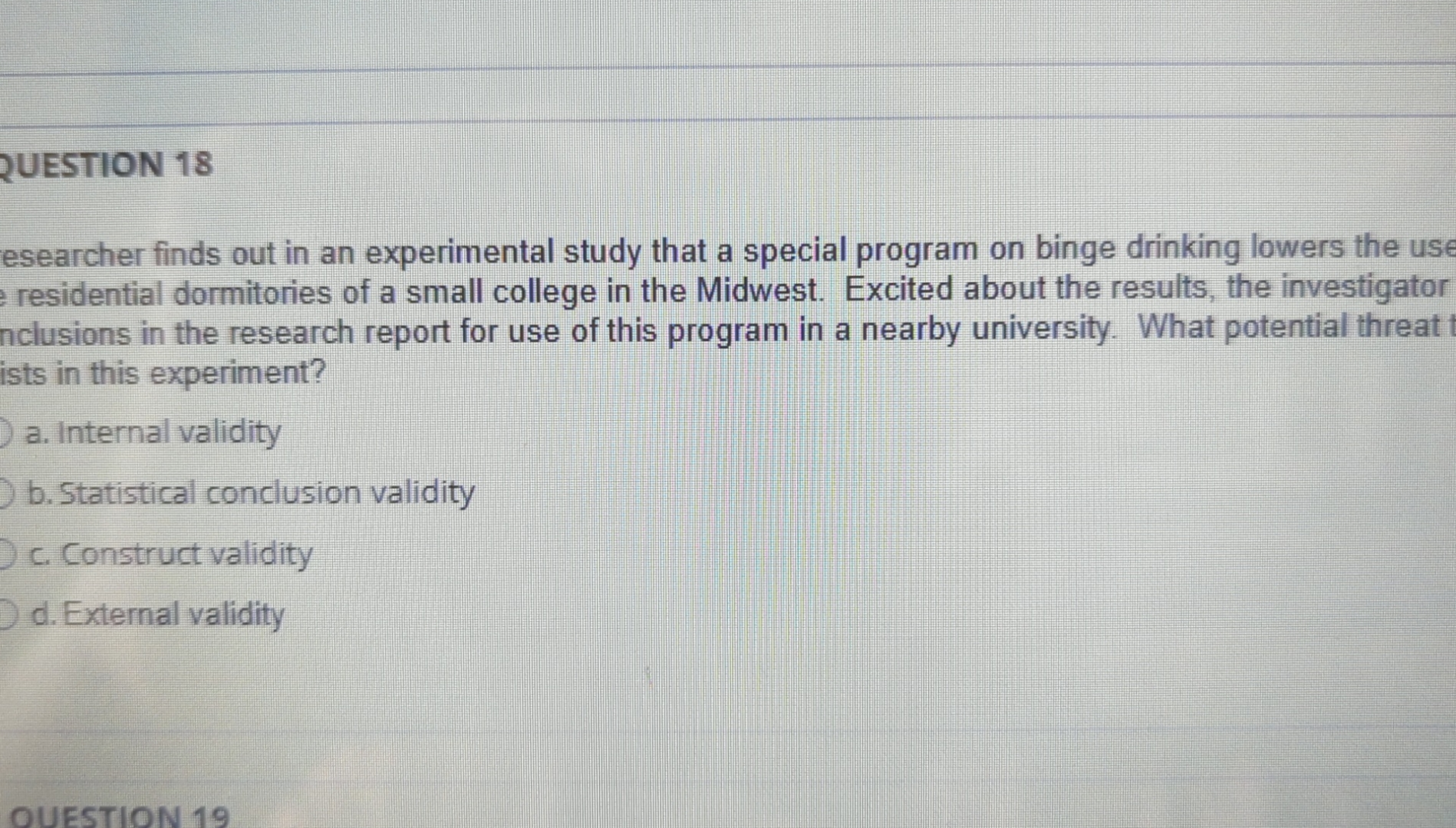 Solved 2UESTION 18esearcher finds out in an experimental | Chegg.com