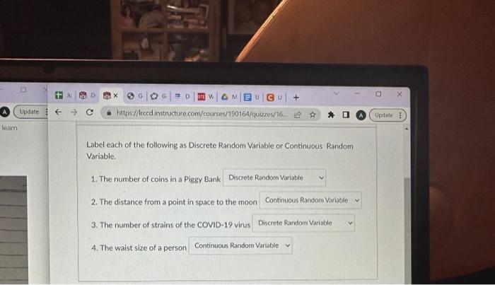 Solved Label each of the following as Discrete Random | Chegg.com