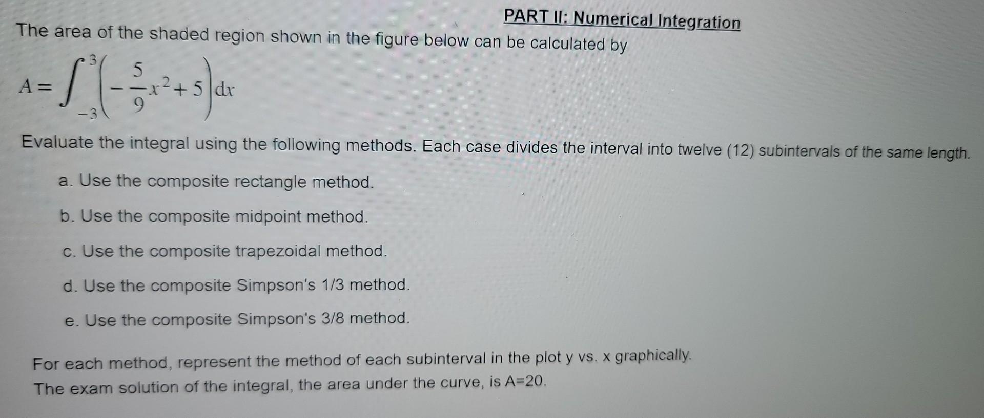 Solved PART II: Numerical Integration The area of the shaded | Chegg.com