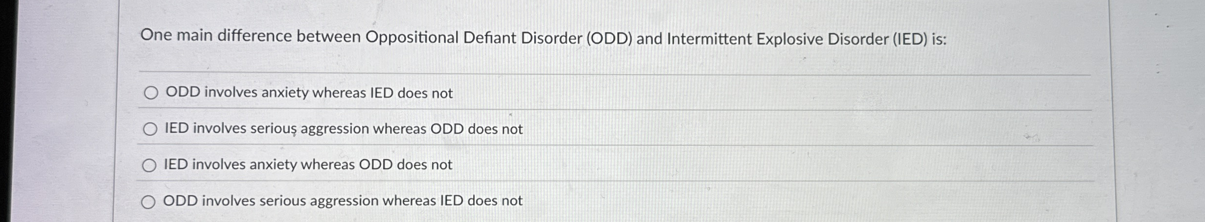 Solved One main difference between Oppositional Defiant | Chegg.com
