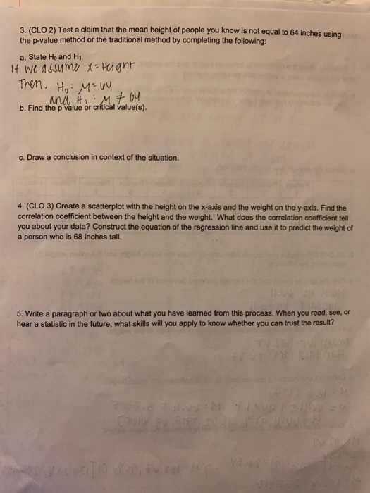 Solved 3. (CLO 2) Test a claim that the mean height of | Chegg.com