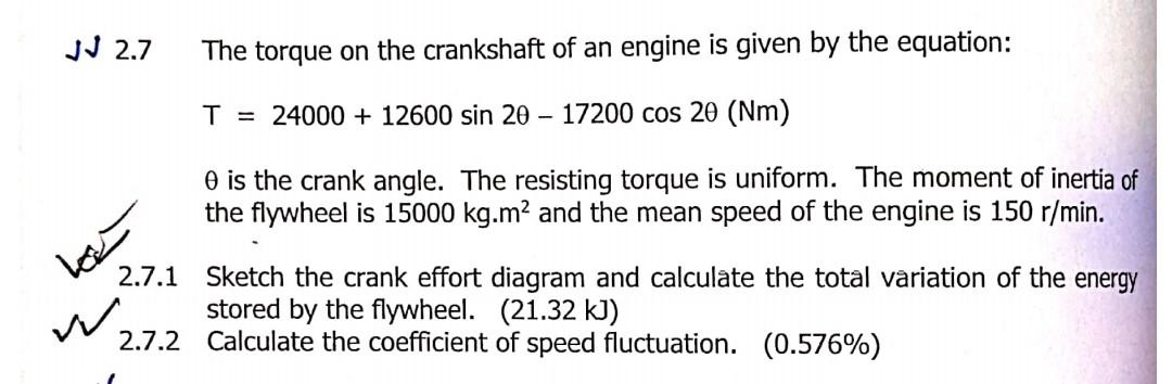 Solved J 2.7 The torque on the crankshaft of an engine is | Chegg.com