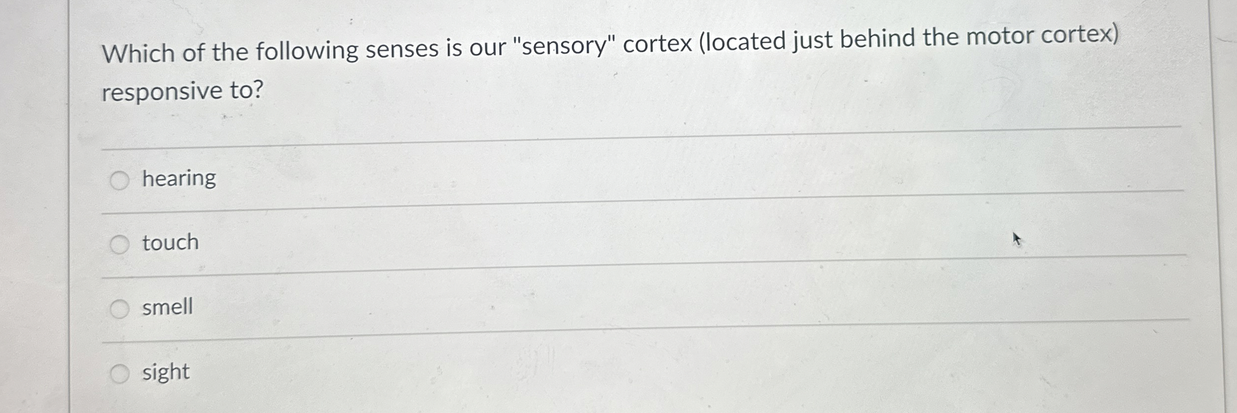 Solved Which of the following senses is our "sensory" cortex | Chegg.com