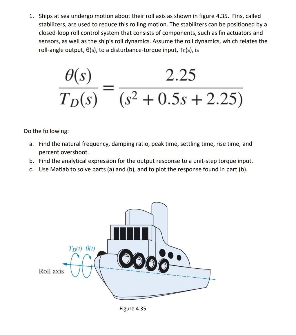 Solved 1. Ships at sea undergo motion about their roll axis | Chegg.com