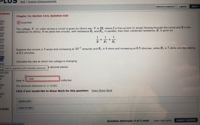Solved Help System Announcements PRINTER VERSION 4 BACK NEXT | Chegg.com Solved Help System Announcements PRINTER VERSION 4 BACK NEXT | Chegg.com