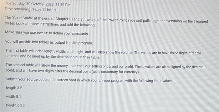 Solved Due Sunday, 30 October 2022,11:59 PM Time remaining: | Chegg.com