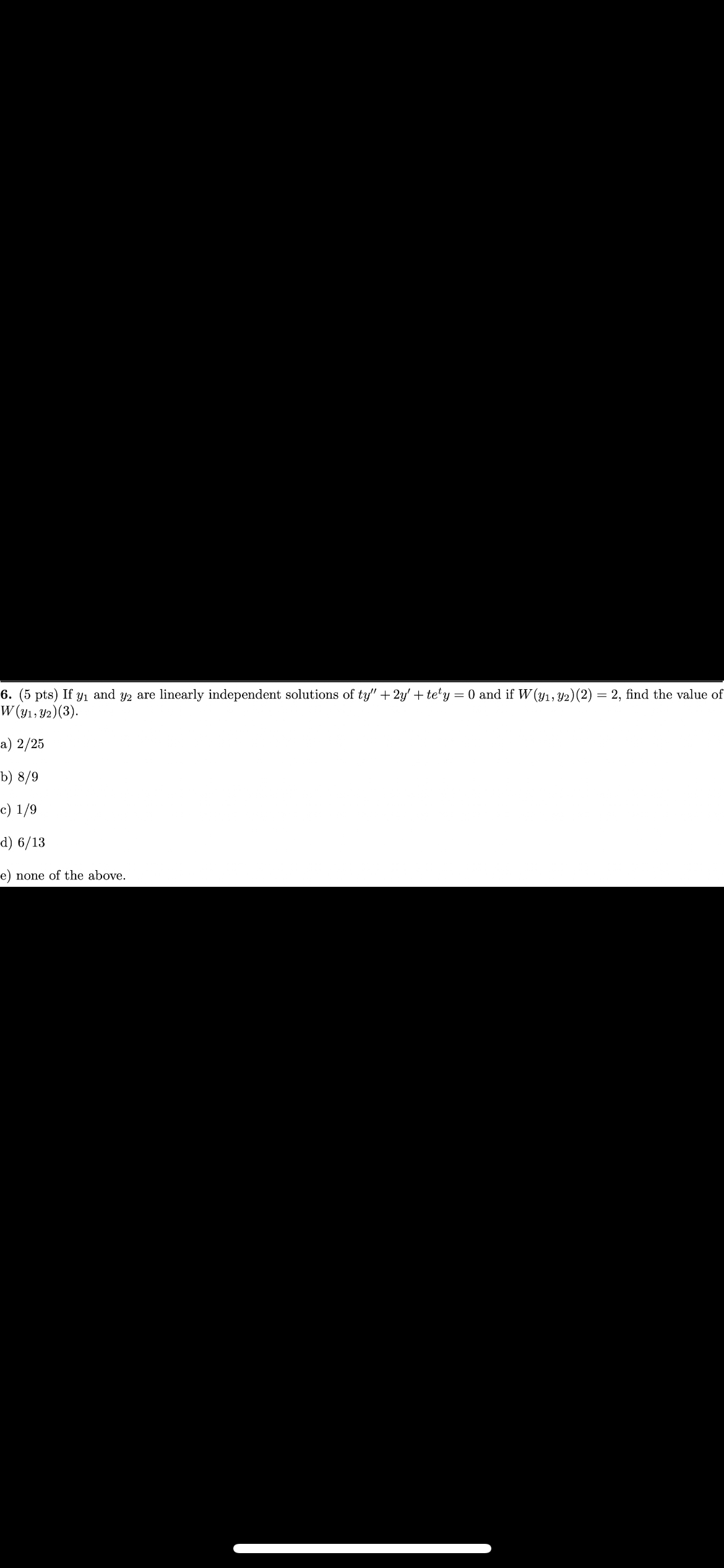 Solved (5 ﻿pts) ﻿If y1 ﻿and y2 ﻿are linearly independent | Chegg.com