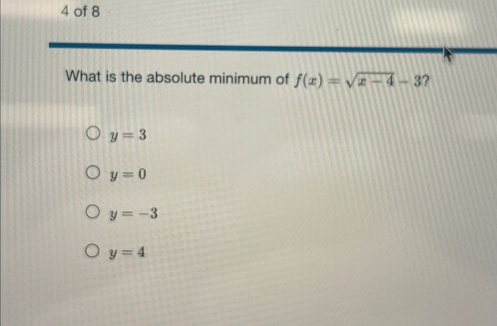 Solved 4 ﻿of 8What is the absolute minimum of | Chegg.com