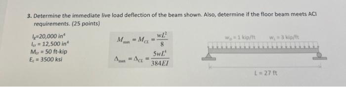 Solved 3. Determine the immediate live load deflection of | Chegg.com