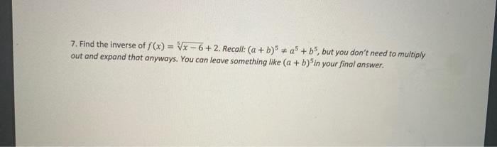 Solved Inverse Classwork Name: X 1. State whether each | Chegg.com
