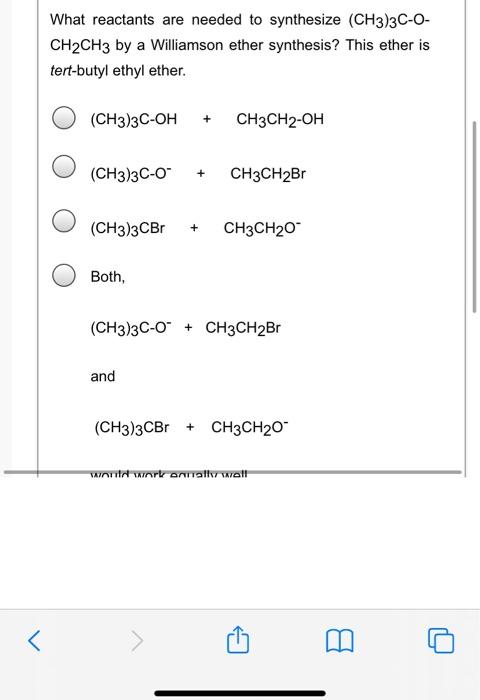 Solved What reactants are needed to synthesize (CH3)3C−O | Chegg.com