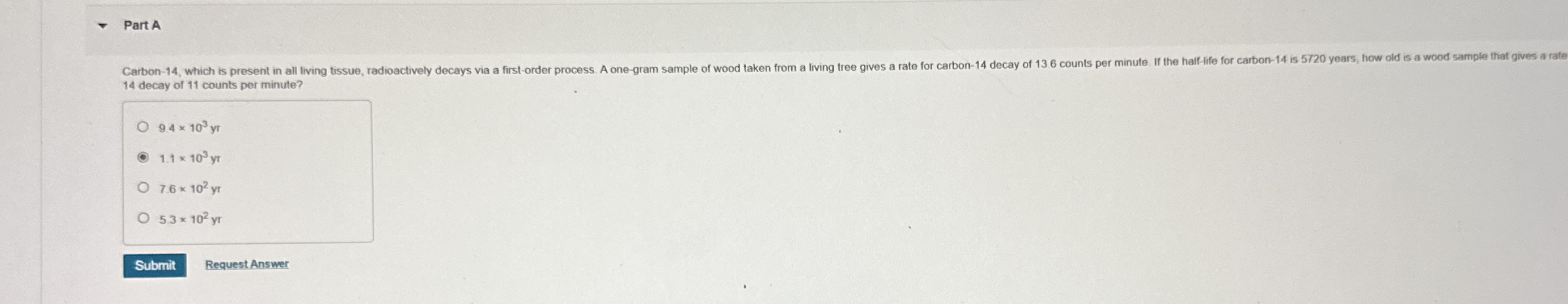 Solved Part A 14 ﻿decay of 11 ﻿counts per | Chegg.com