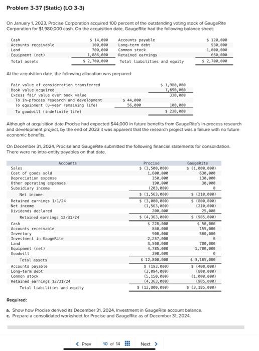 On January 1, 2023, Procise Corporation acquired 100 | Chegg.com