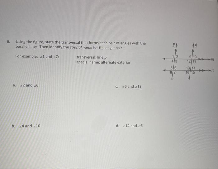 Solved 6. Using the figure, state the transversal that forms | Chegg.com Solved 6. Using the figure, state the transversal that forms | Chegg.com