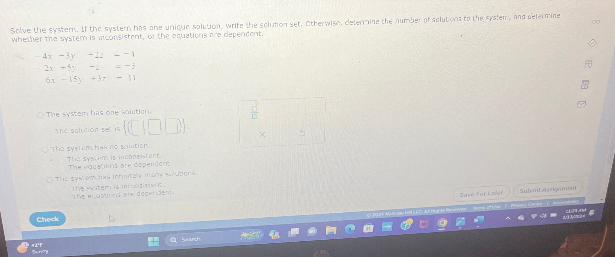 Solved Solve The System If The System Has One Unique